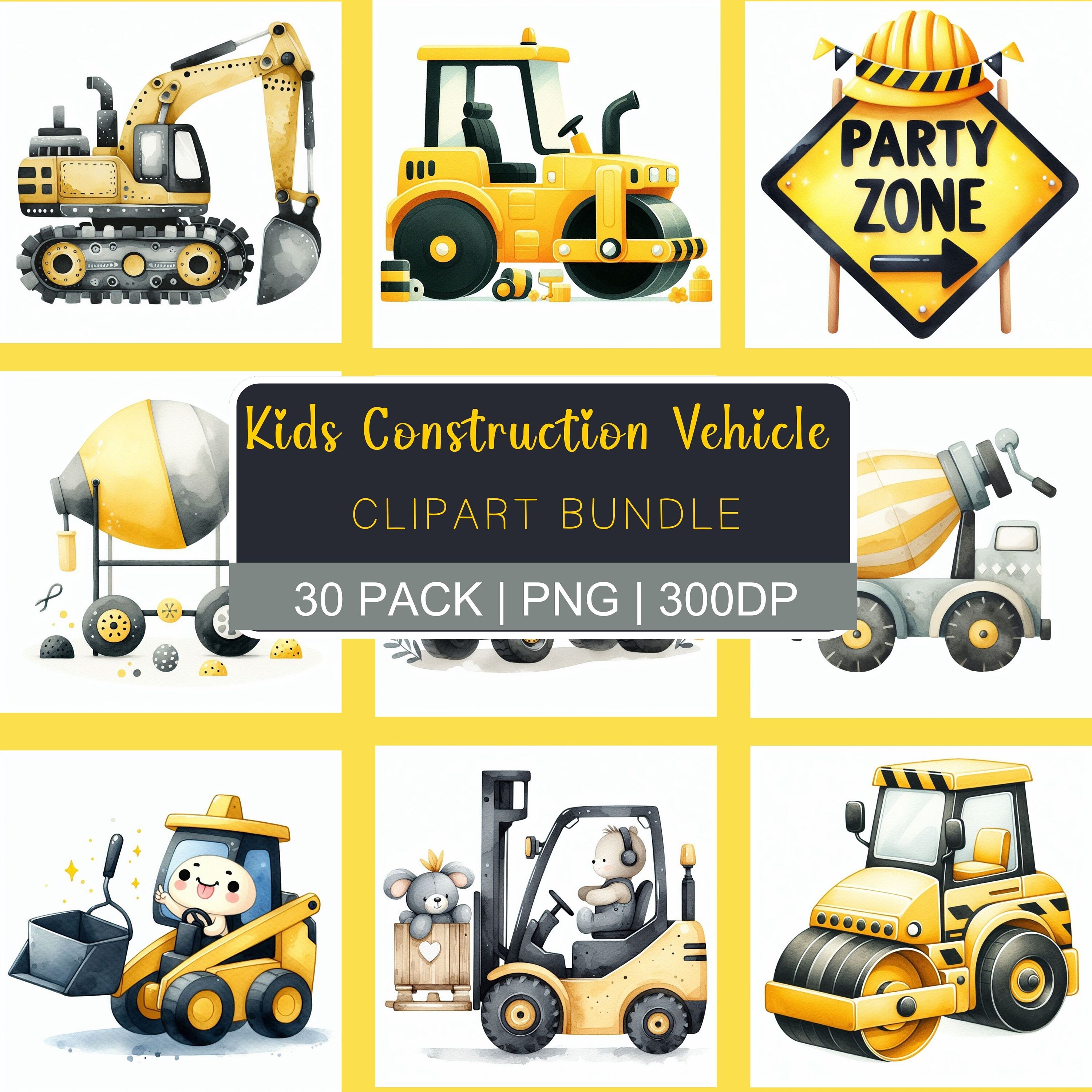 Kids Construction Vehicle Clipart Bundle Watercolor Construction ...
