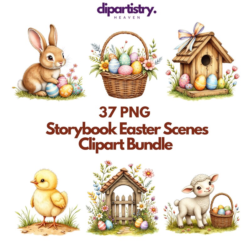 Storybook Easter Scenes PNG Bundle 37 Designs | Spring Bunny Cottage ...