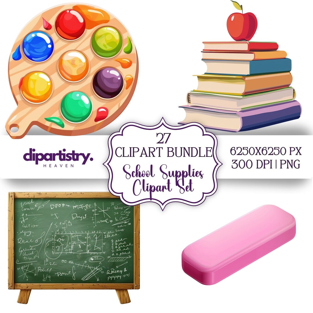 School Supplies Clipart Set PNG Files Cute Back to School Digital ...