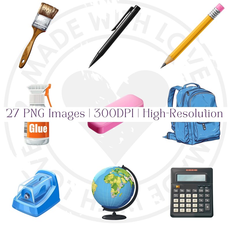 School Supplies Clipart Set PNG Files Cute Back to School Digital ...