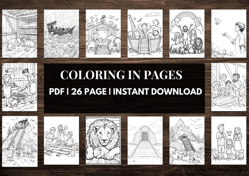 Coloring Page Printable Kids, Noah’s Ark Bible Coloring Pages, Digital ...