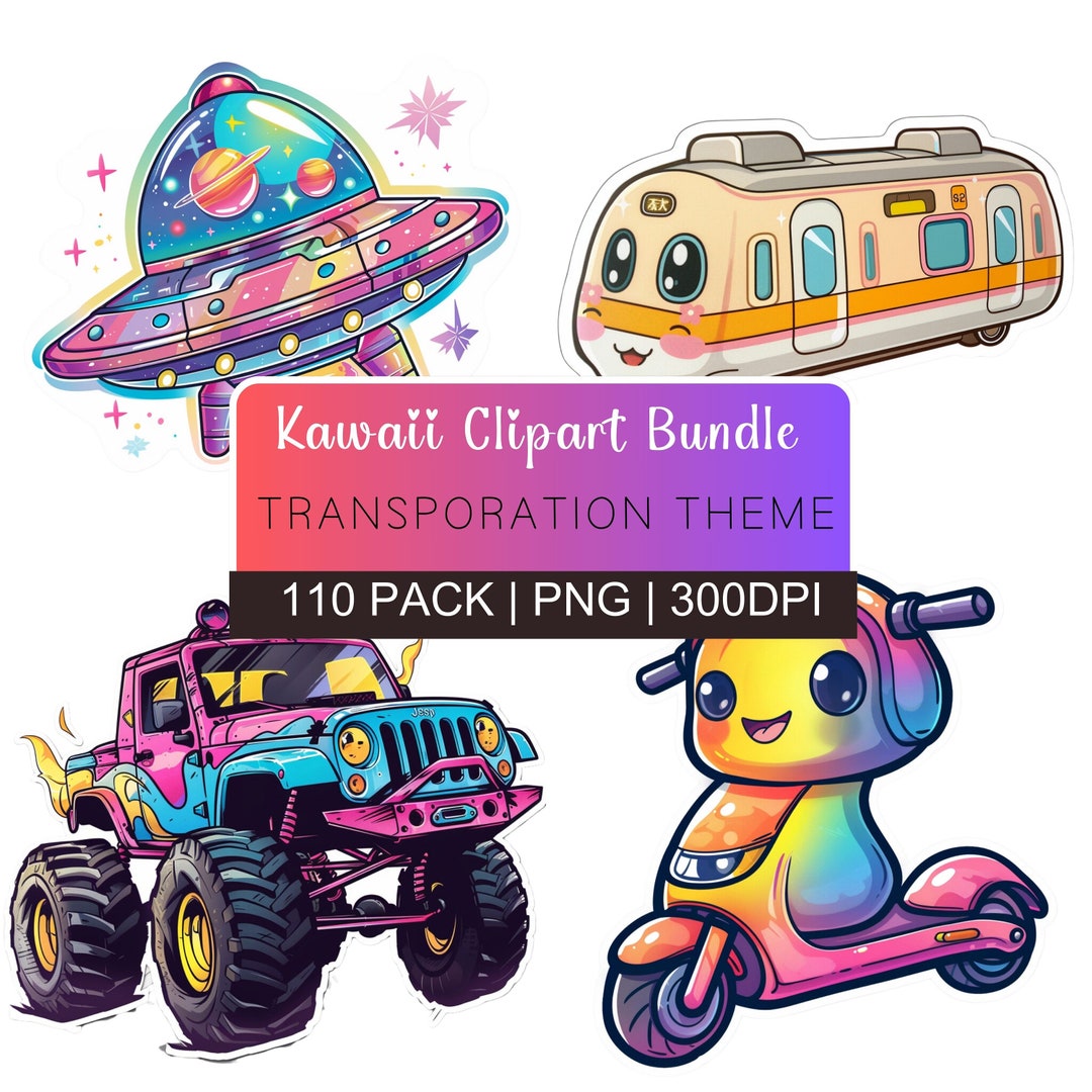 Mega Kawaii Sticker Bundle, Transportation Stickers, PNG, Kawaii ...