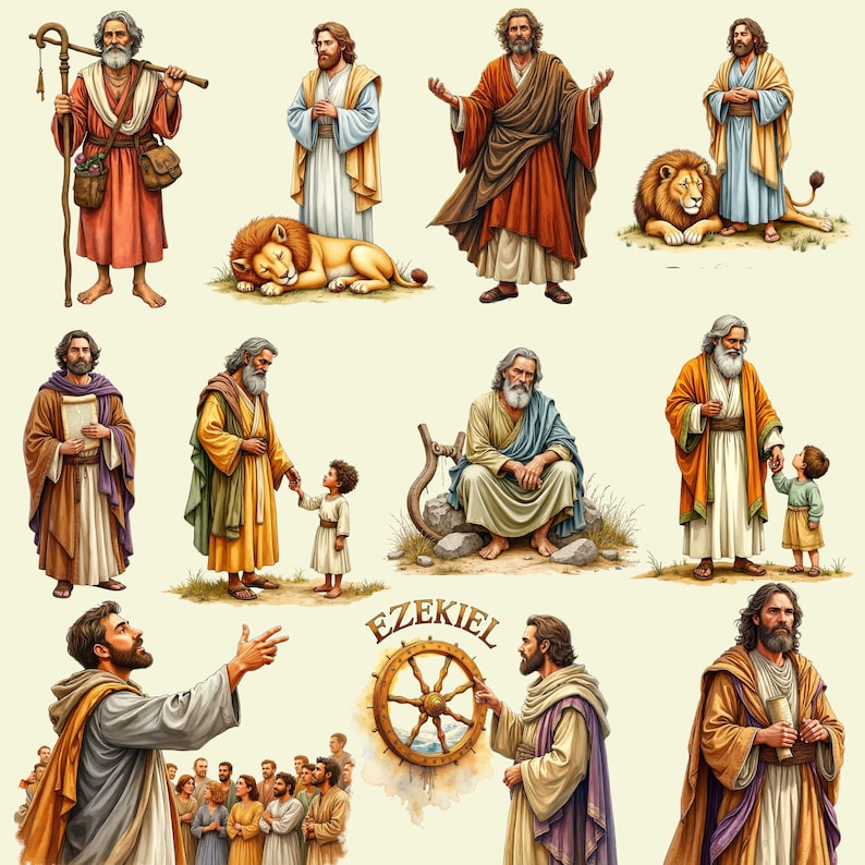 Old Testament Prophets Clipart Set – 20 Bible Character Pngs for ...