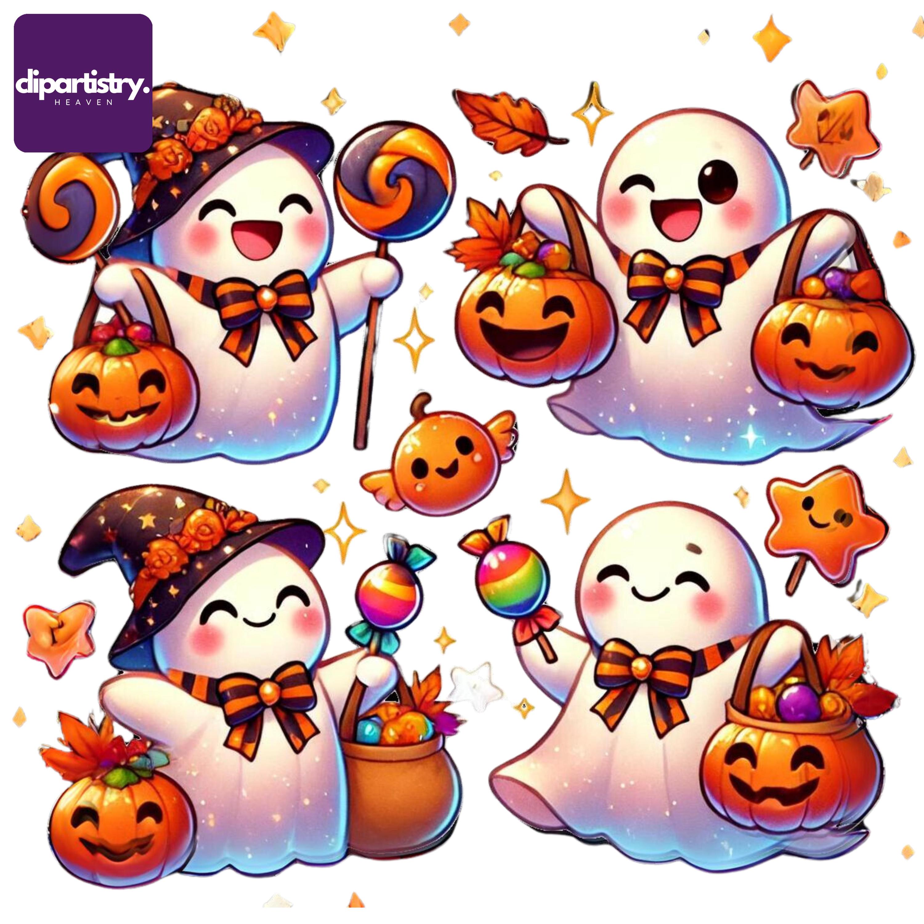 Cute Halloween Ghosts Digital Art for Kids Whimsical Pumpkins and Candy ...