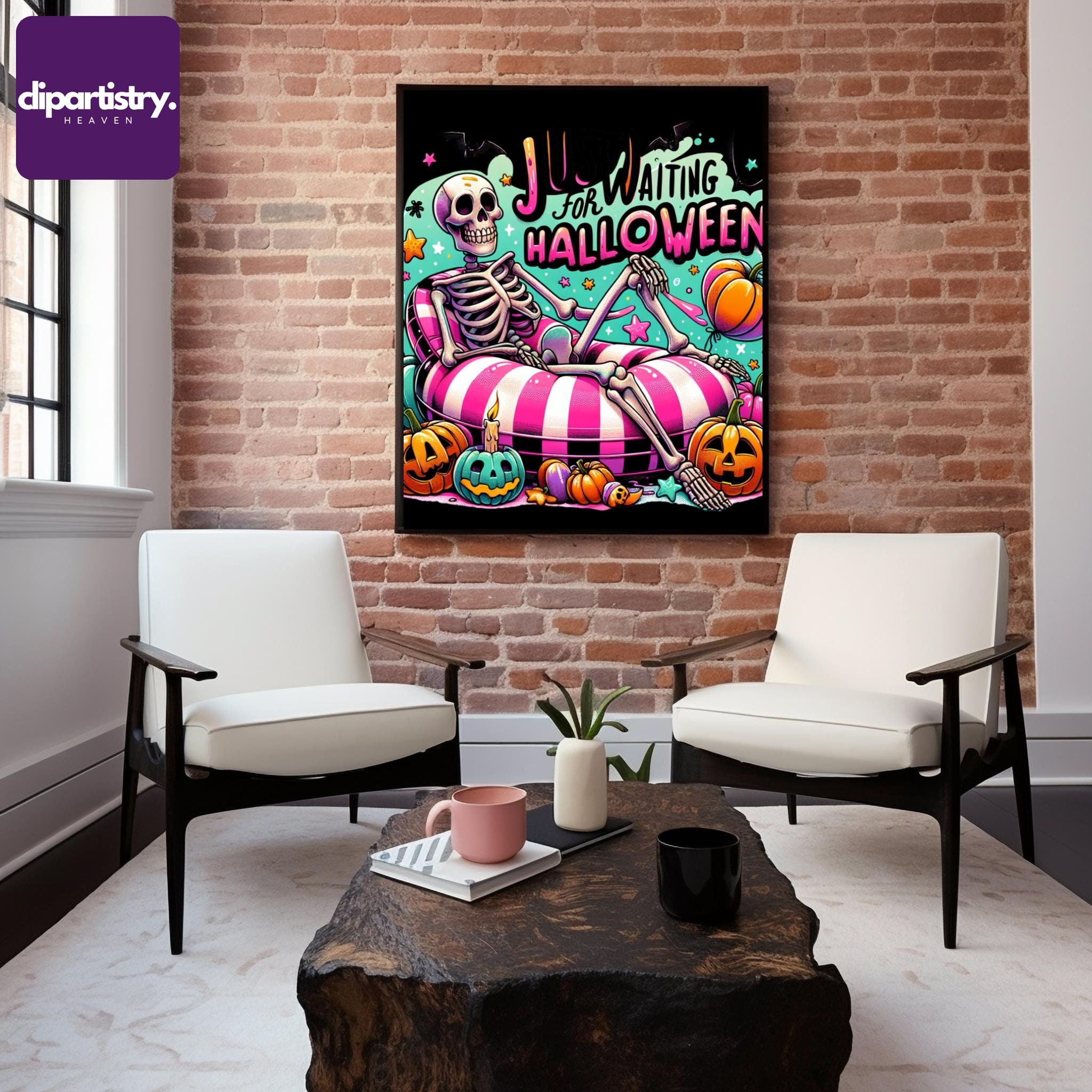 Funny Skeleton Art Print - Colorful Halloween Decor, Spooky Wall Art ...