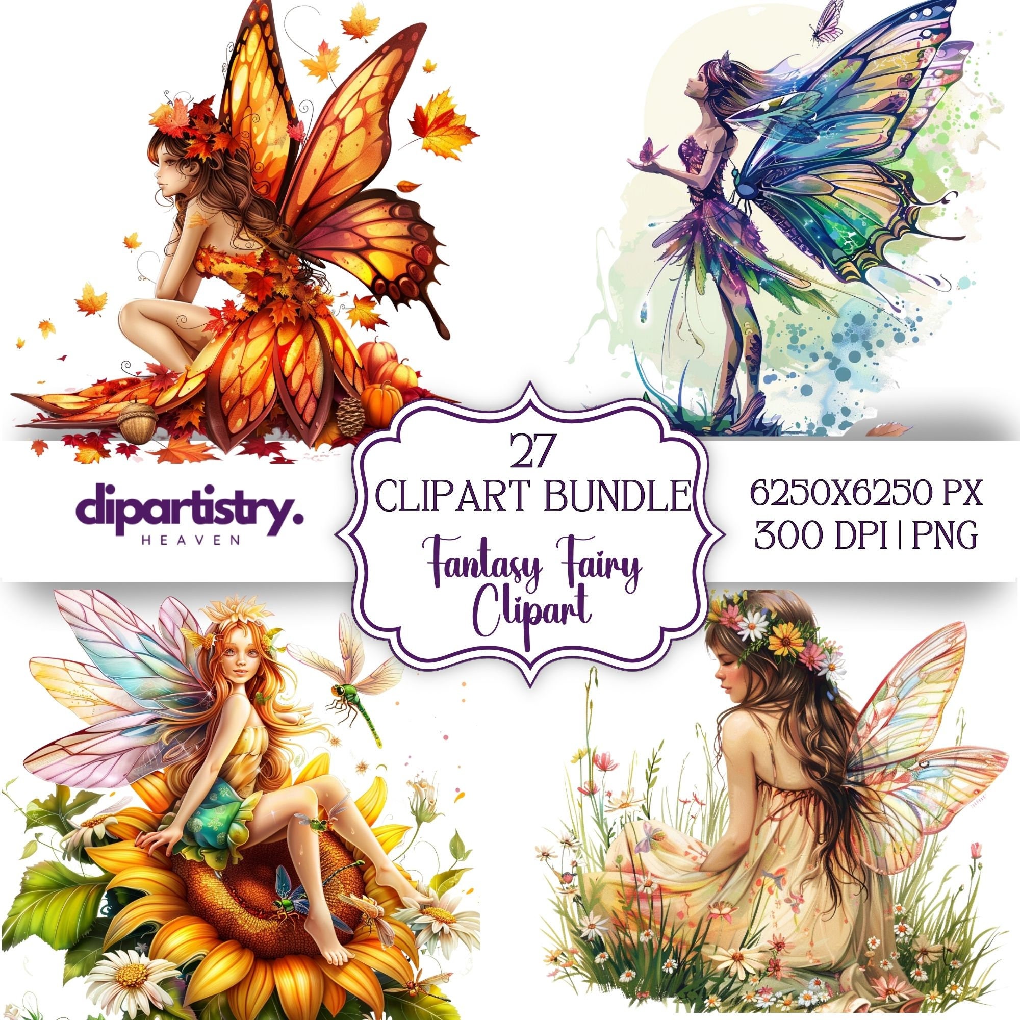 Fantasy Fairy Clipart Bundle: Enchanted Fairies, Magical Wings ...