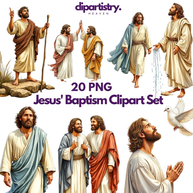 Jesus’ Baptism Clipart Set | 20 PNG Christian Story Illustrations ...