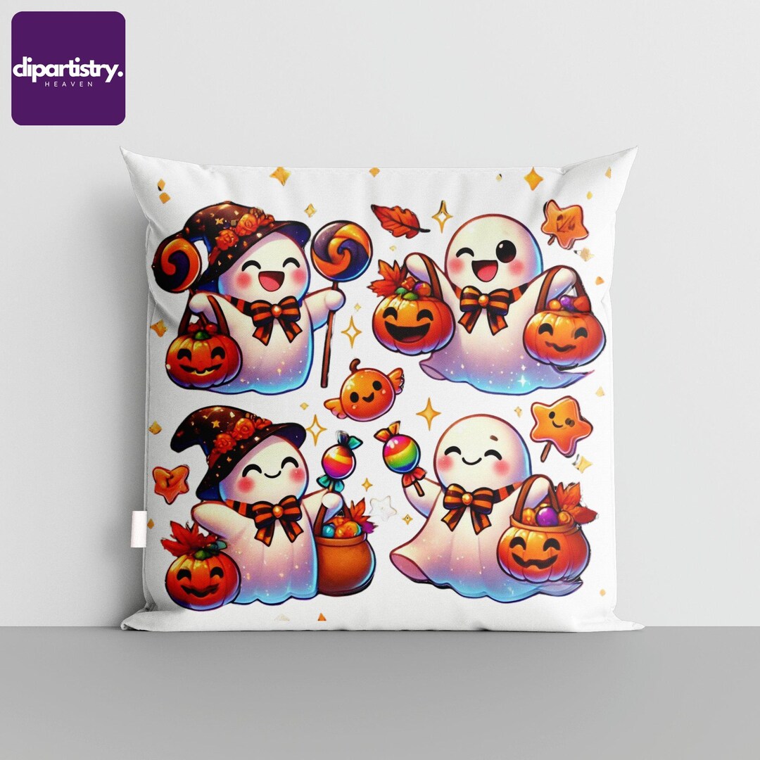 Cute Halloween Ghosts Digital Art for Kids Whimsical Pumpkins and Candy ...
