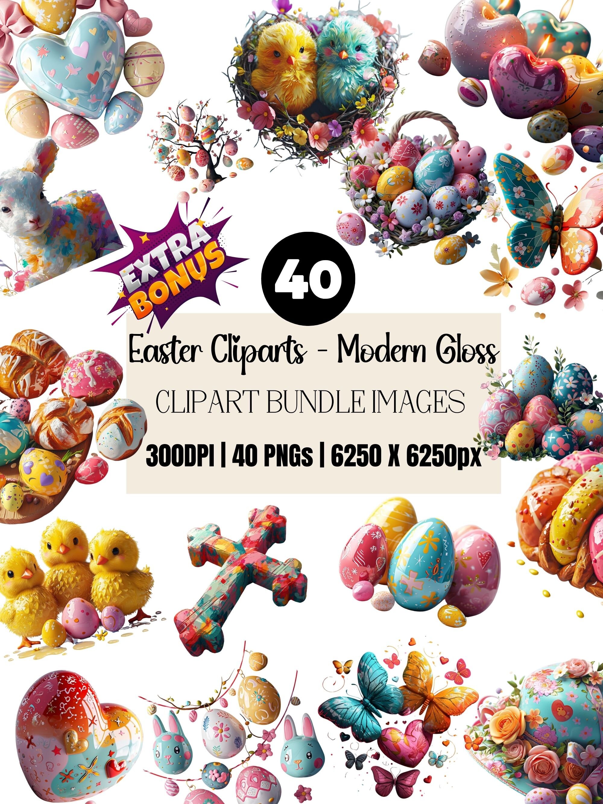Easter Clipart Bundle, Modern Gloss Themed: Chic & Shiny Egg Designs ...