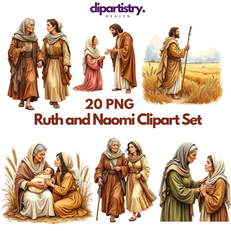 Ruth and Naomi Bible Story Clipart – 20 PNG Christian Illustrations ...