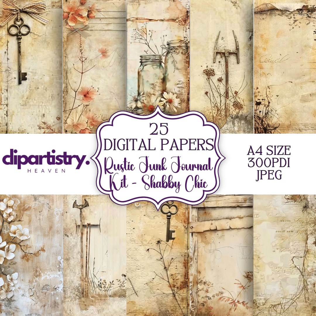Vintage Inspired Rustic Junk Journal Kit - Shabby Chic Digital ...