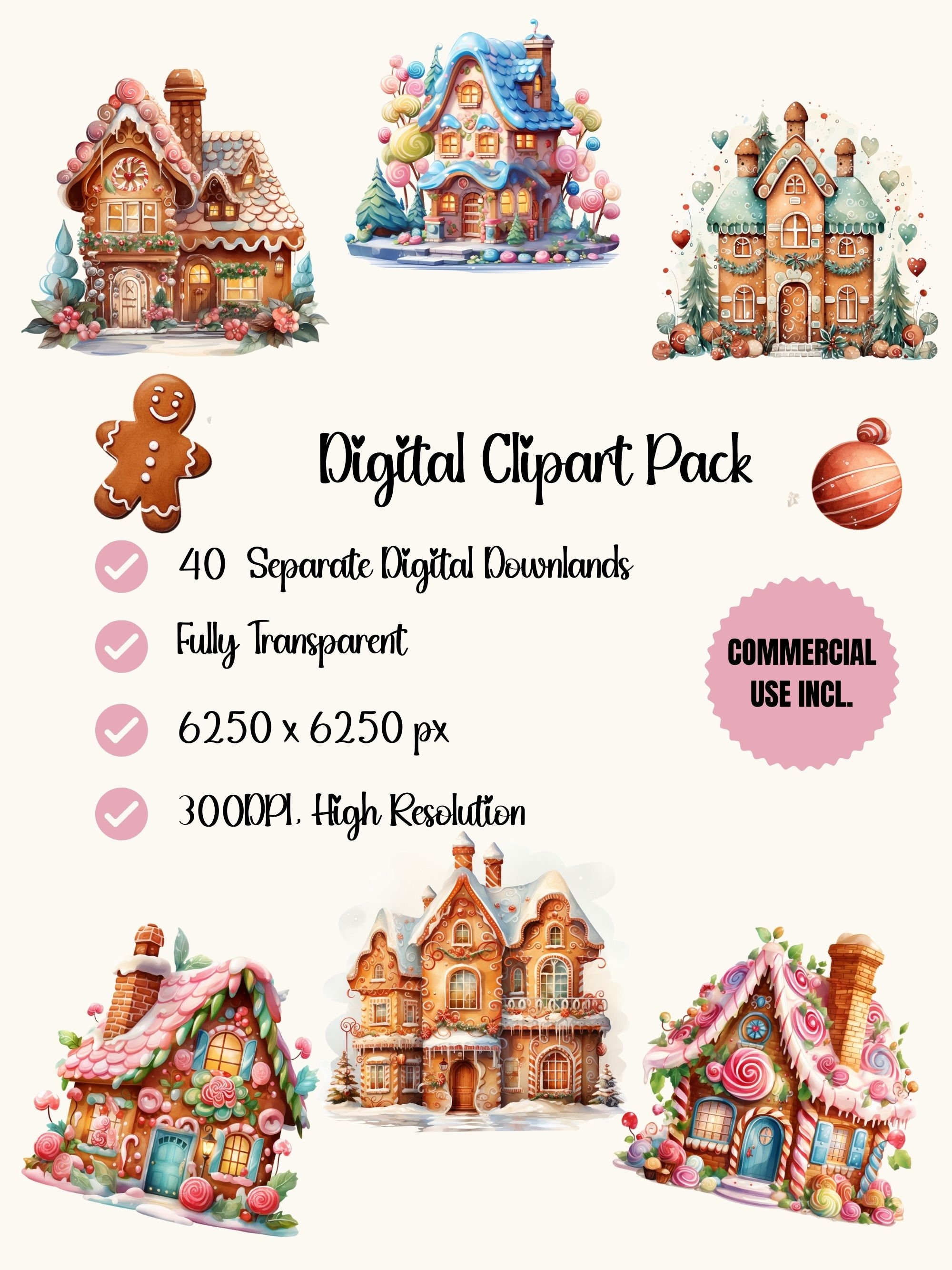 Pastel Gingerbread House Clipart Bundle, 3D Gingerbread Decor Pngs ...