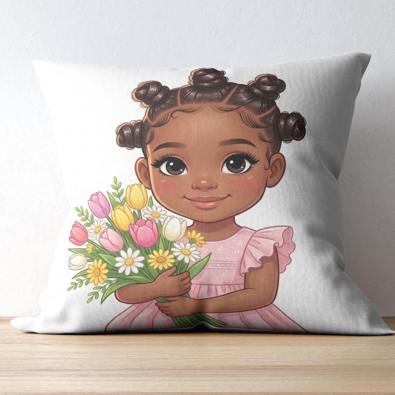 Spring Black Girl Bantu Knots Clipart Bundle Cute Melanin Girl Spring ...