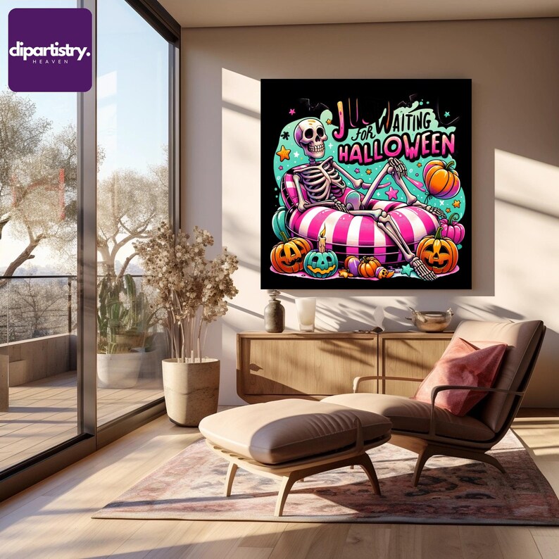 Funny Skeleton Art Print - Colorful Halloween Decor, Spooky Wall Art ...