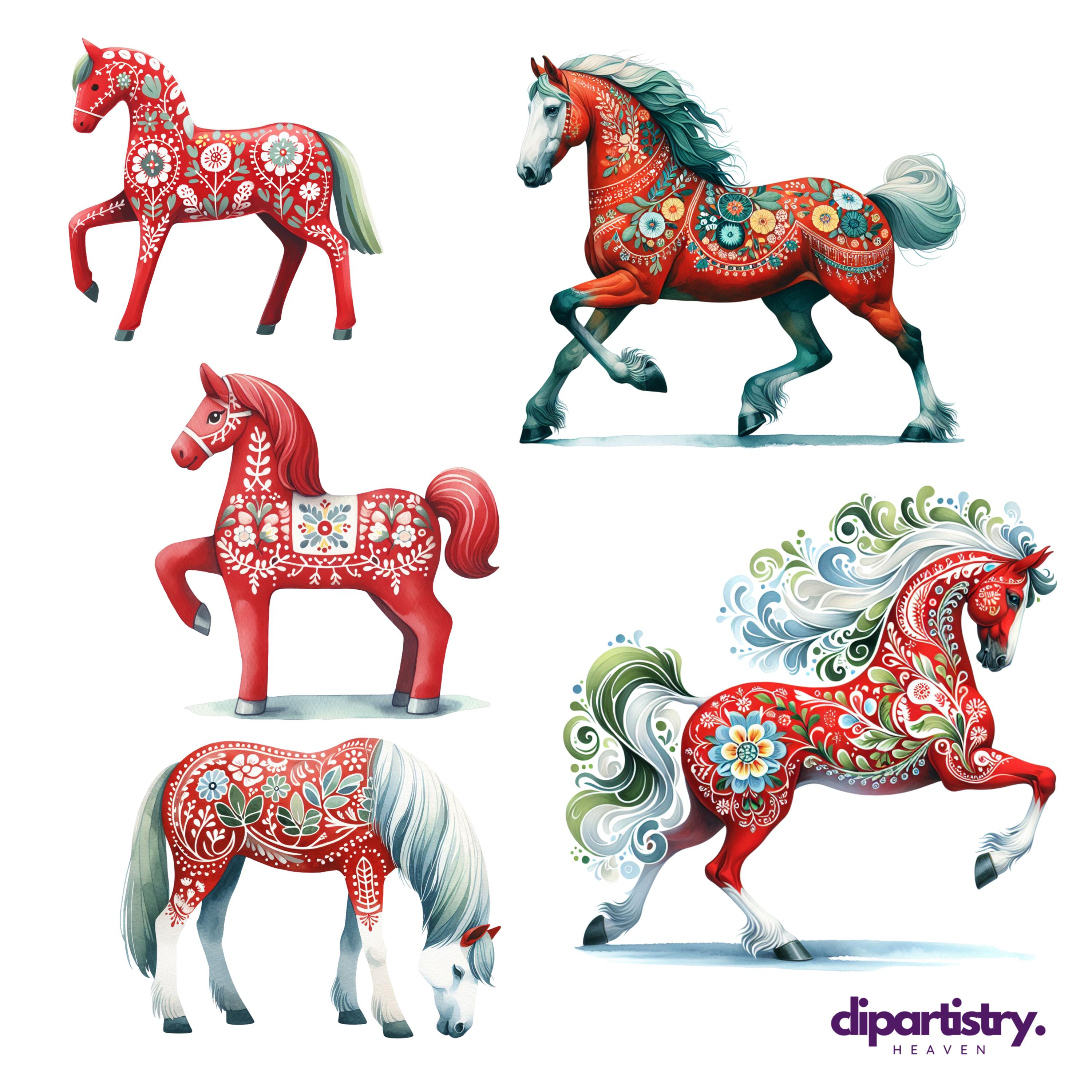 Watercolor Dala Horse Clipart: Scandinavian Folk Art (PNG Digital ...