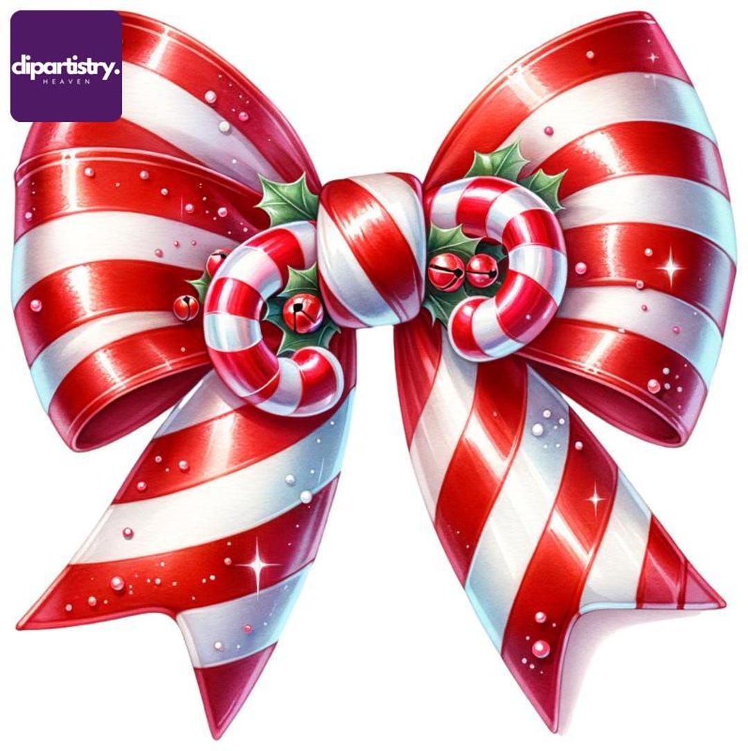 Festive Christmas Bow Clipart - Red and White Candy Cane Design With ...
