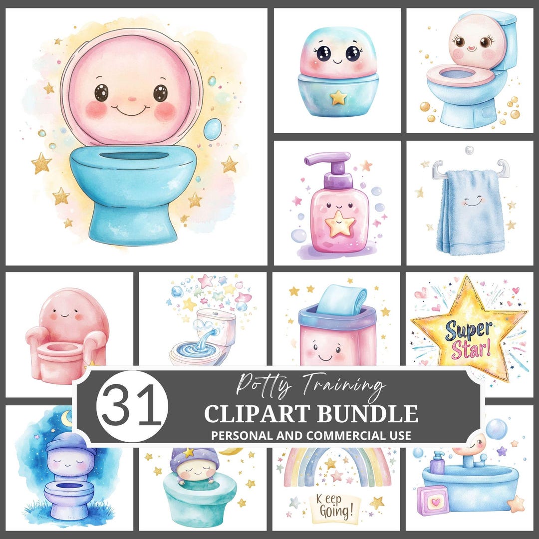 Potty Training Clipart for Kids, Printable Reward Stickers, Toddler ...