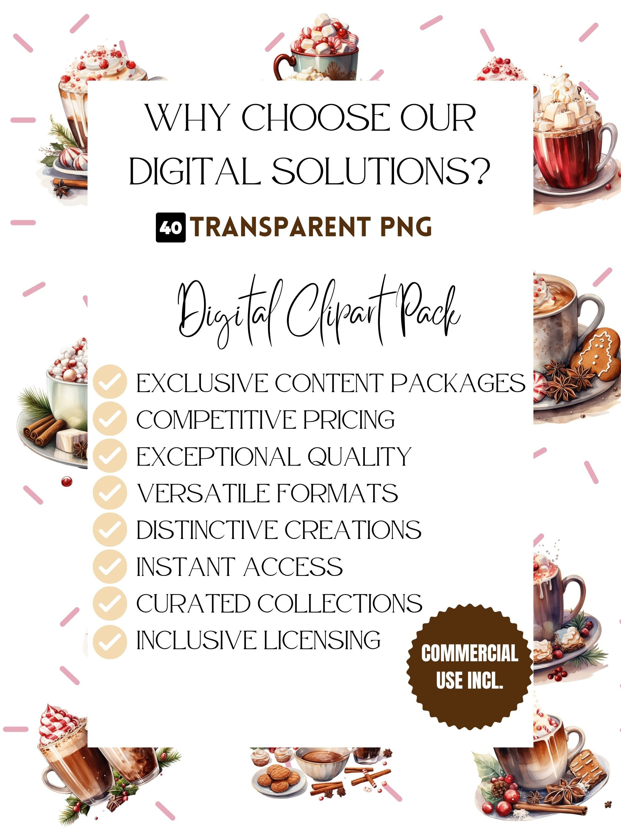 Watercolor Hot Chocolate Clipart, 40 PNG Hot Chocolate Clipart Digital ...