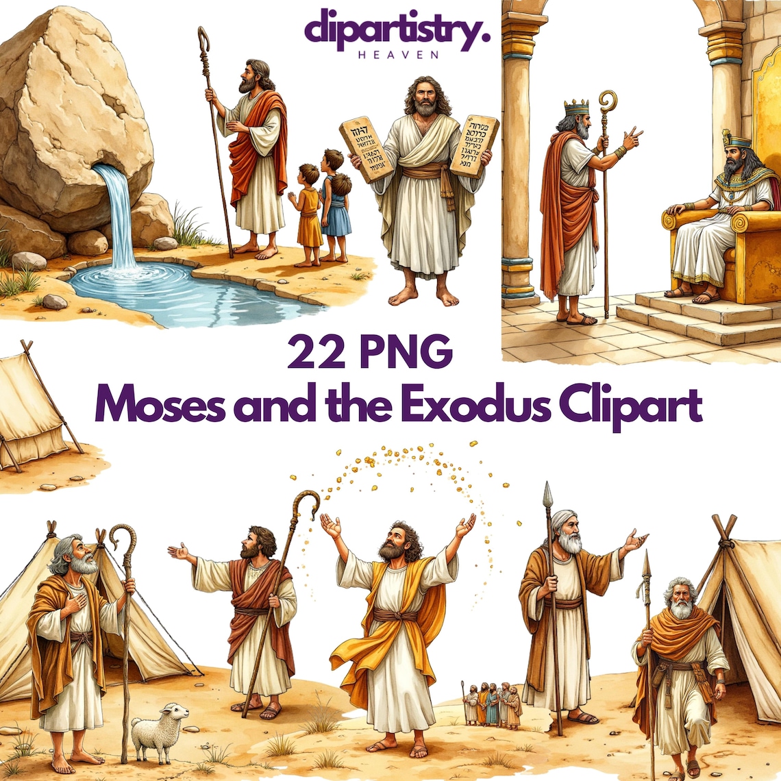 Moses and the Exodus Clipart PNG Set | Bible Story Christian Clipart ...