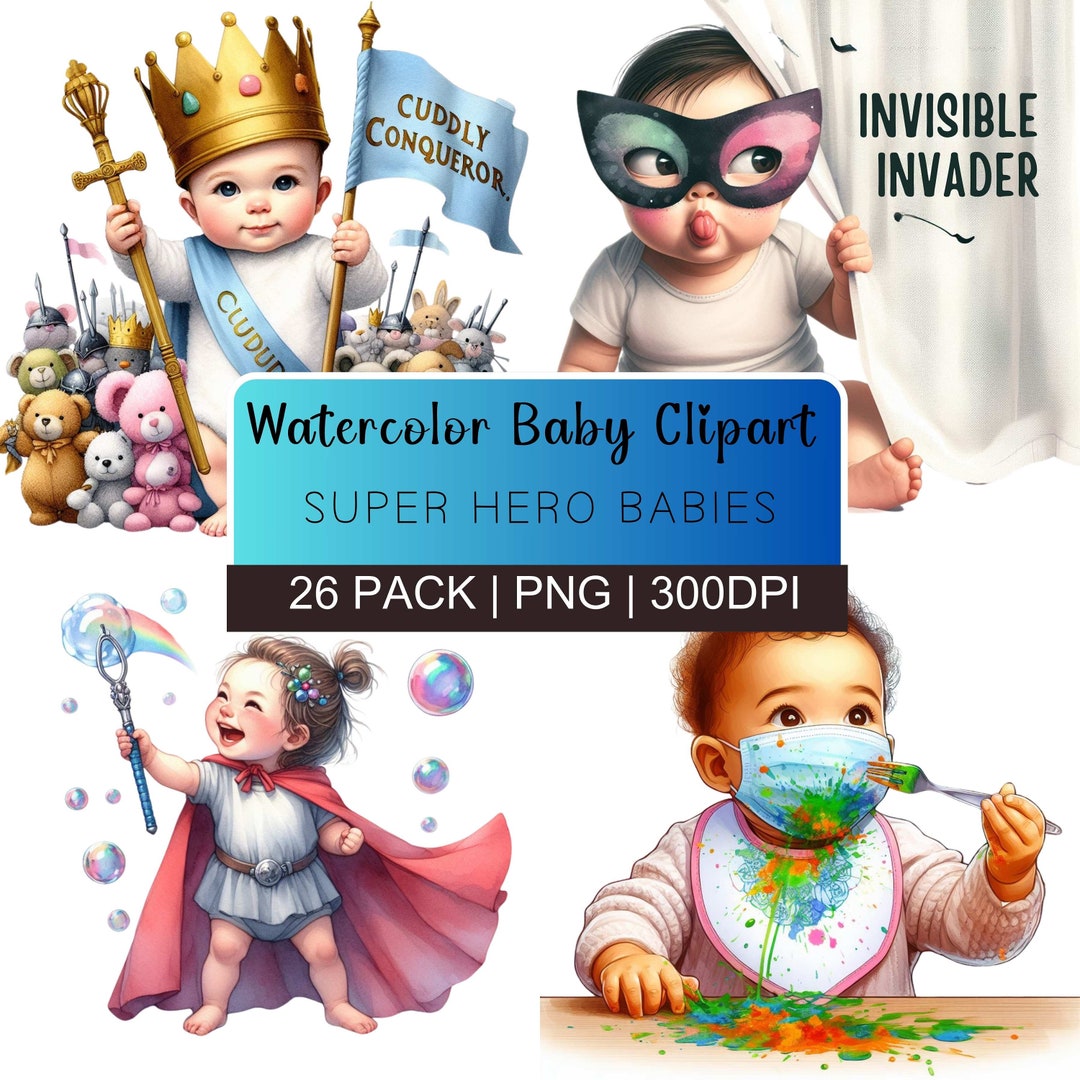 Ultimate 26 Super Hero Baby Clipart Collection Watercolor Newborn Art ...