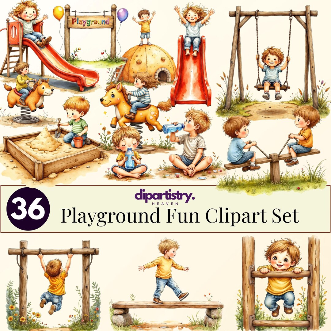 Playground Fun Clipart Bundle | Kids Playground PNG | Cute Children ...