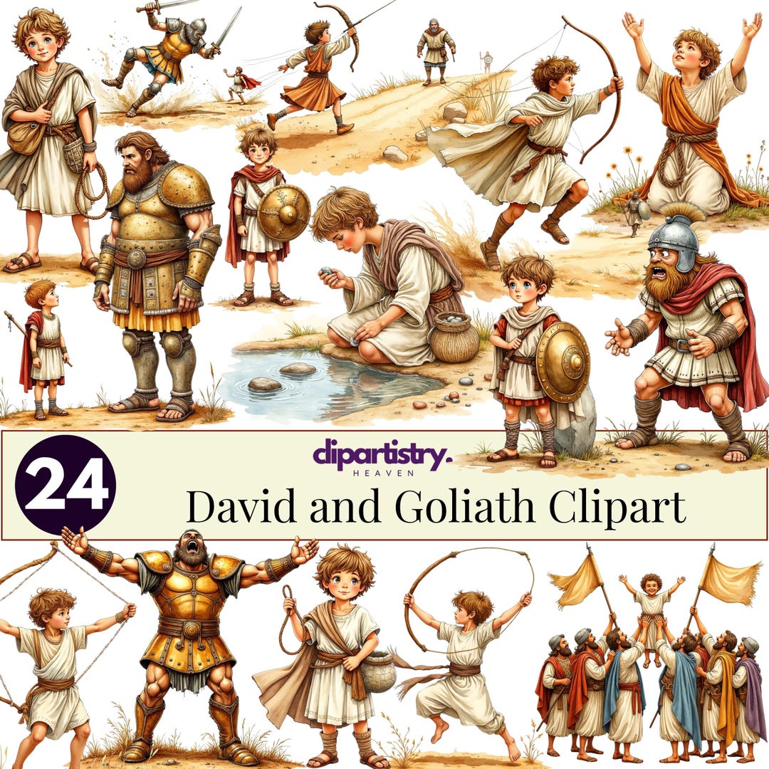 David and Goliath Clipart PNG – Bible Story Illustrations for Christian ...