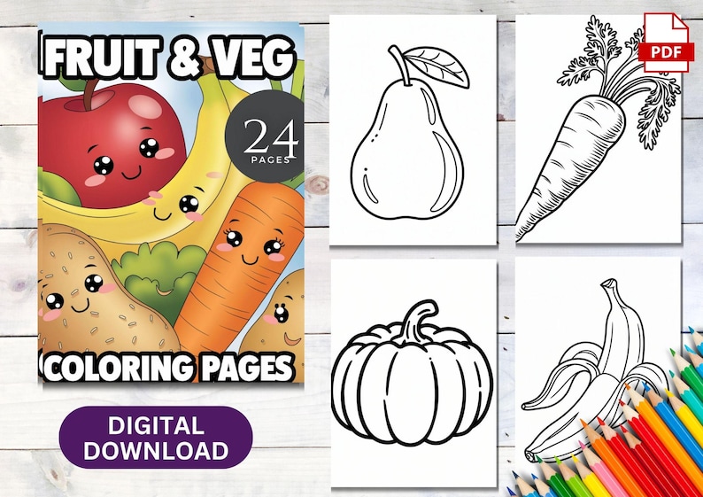 Fruit and Vegetable Coloring Pages for Kids, Printable Strawberry ...
