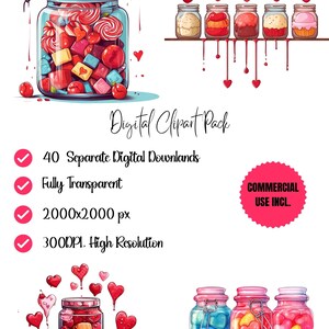 Valentine's Day Hearts in a Jar Clipart: 40 PNG, 300DPI, Fully ...