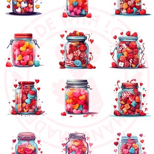 Valentine's Day Hearts in a Jar Clipart: 40 PNG, 300DPI, Fully ...