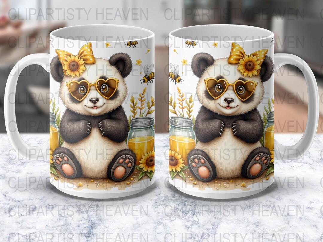 Panda Bear Mug Wrap PNG: Honeybee & Sunflower Design (digital Download ...