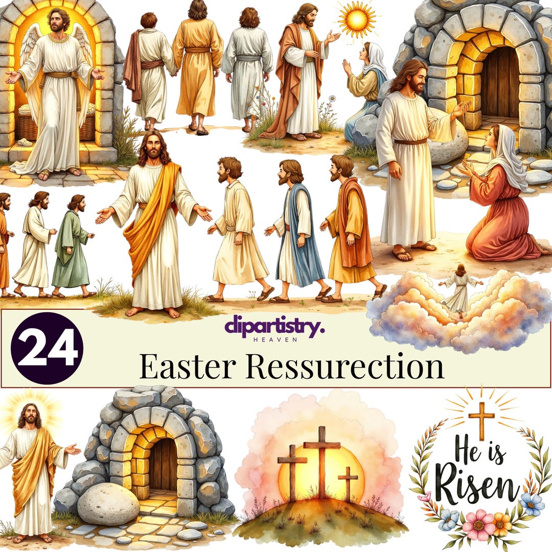 Easter Resurrection Clipart Bundle 24 PNG | Christian Art | He is Risen ...