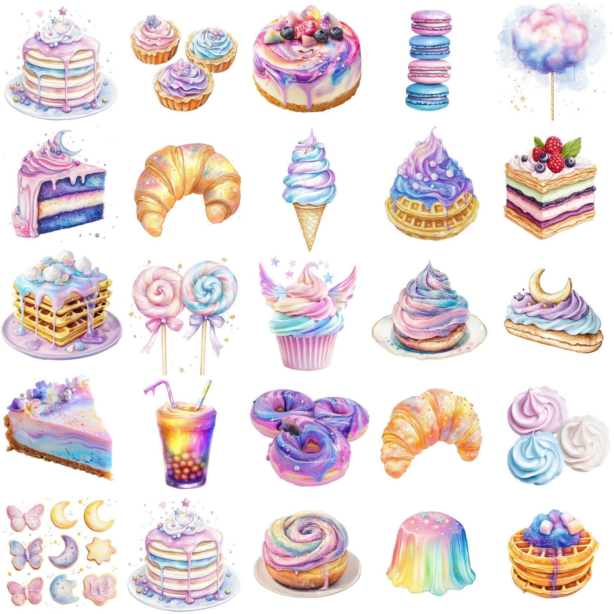 Watercolor Pastel Sweets Clipart, Cute Dessert PNG Bundle, Donut ...
