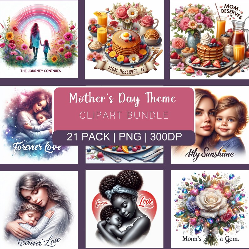 Mother's Day Watercolor Clipart Bundle, High-res Mommy and Mother Pngs ...