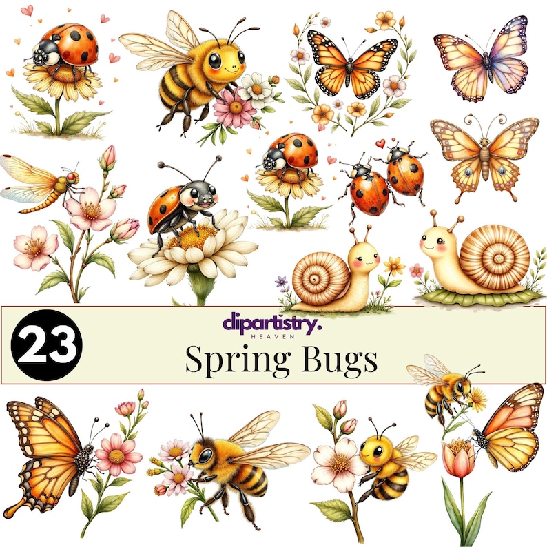 Spring Bug Clipart Bundle Kawaii Insect Set, Preschool Bug Art, Cute ...