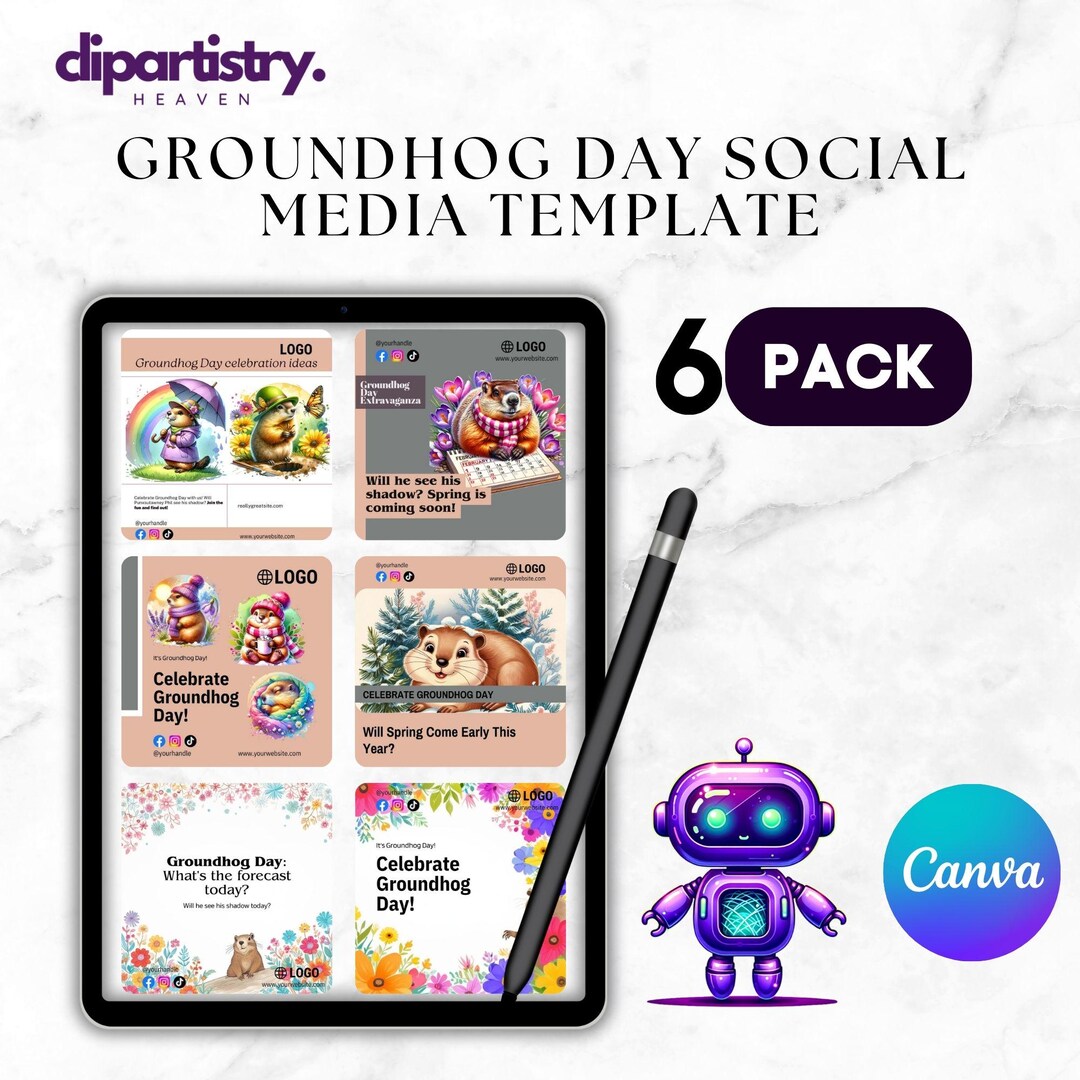 Groundhog Day Social Media Canva Templates Editable Spring Celebration ...