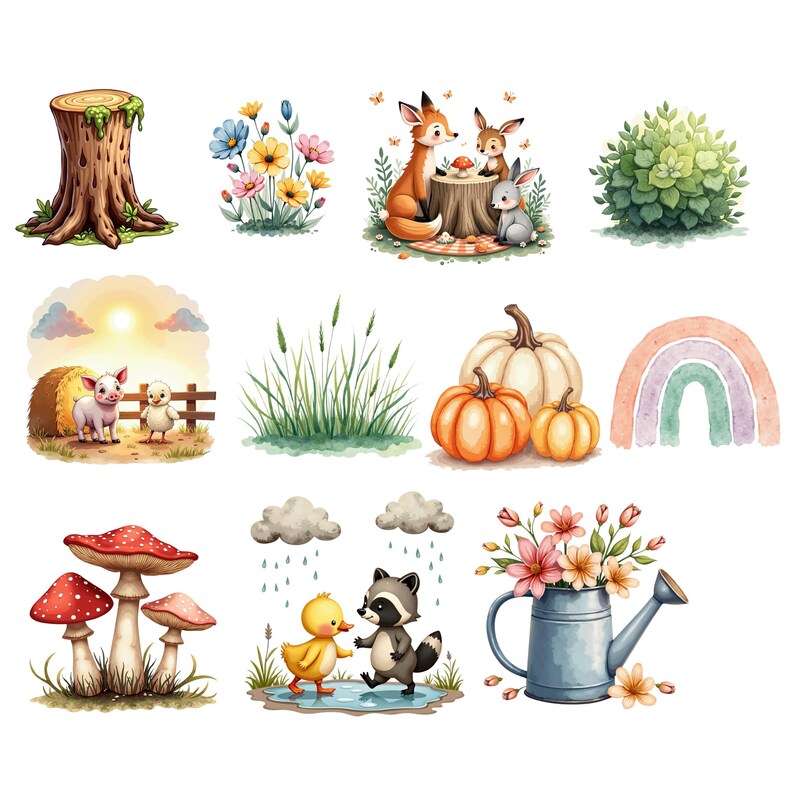 Woodland Farm Animals Clipart Bundle, 29 Cute Animal Pngs , Baby Farm ...