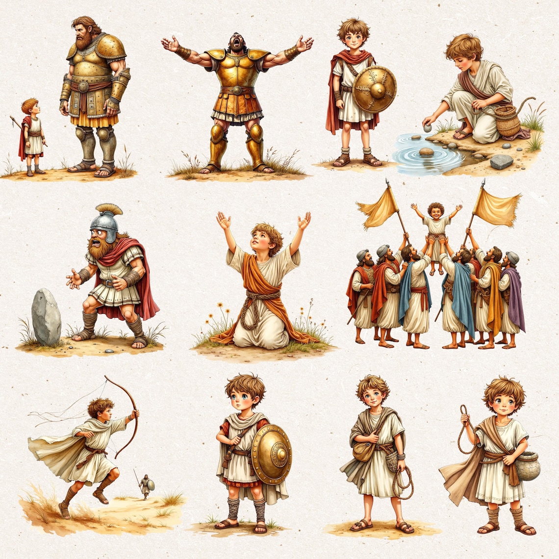 David and Goliath Clipart PNG – Bible Story Illustrations for Christian ...