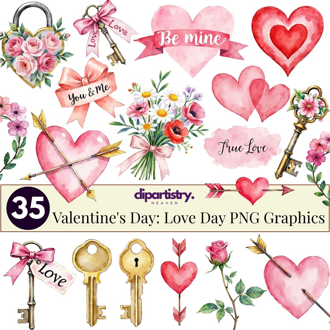 Valentine’s Day Clipart Bundle Love Day PNG Graphics | Love Quotes ...