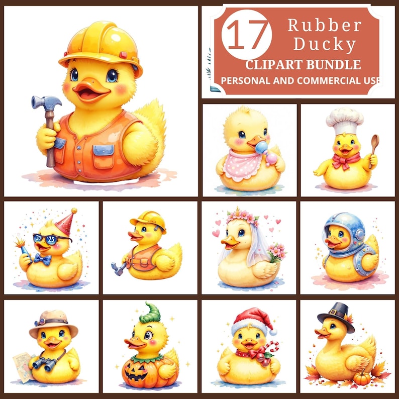 Rubber Ducky Clipart Bundle With Cute Yellow Ducks for Birthdays ...