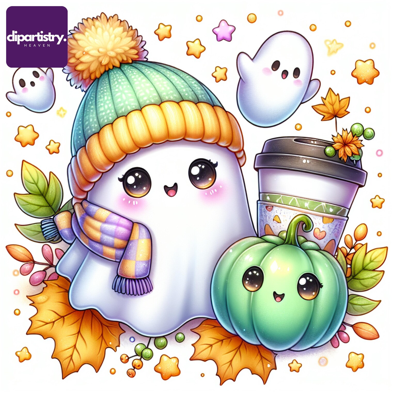 Cute Ghost Adorable PNG for Halloween Coffee Art for Mugs Stickers T ...