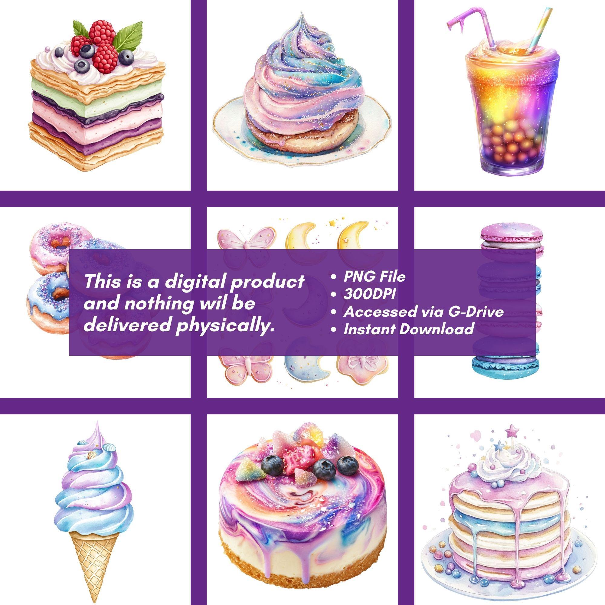 Watercolor Pastel Sweets Clipart, Cute Dessert PNG Bundle, Donut ...