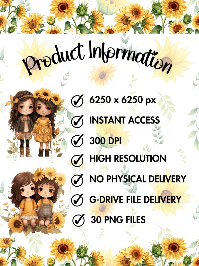 My Best Friend Sunflower PNG Pack for Custom BFF Gifts, 20 Designs for ...