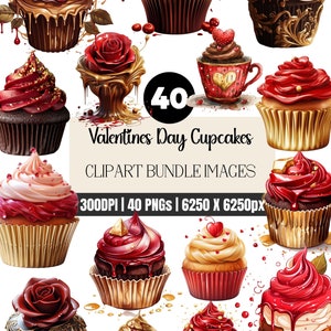 Valentines Day PNG, Clipart Bundle, Gold & Red Cupcake Illustration ...