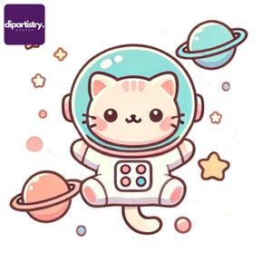 Kawaii Space Cat Clipart Set 16 PNG Files, 300 DPI, Transparent ...