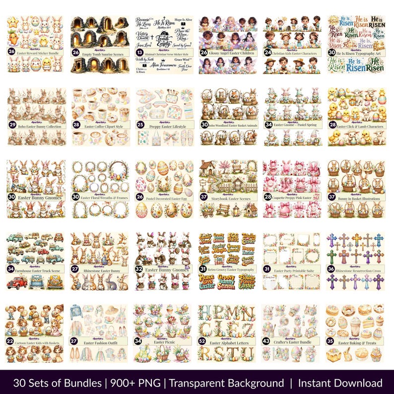 Easter Clipart Bundle | Watercolor Bunnies, Eggs, Spring Graphics ...