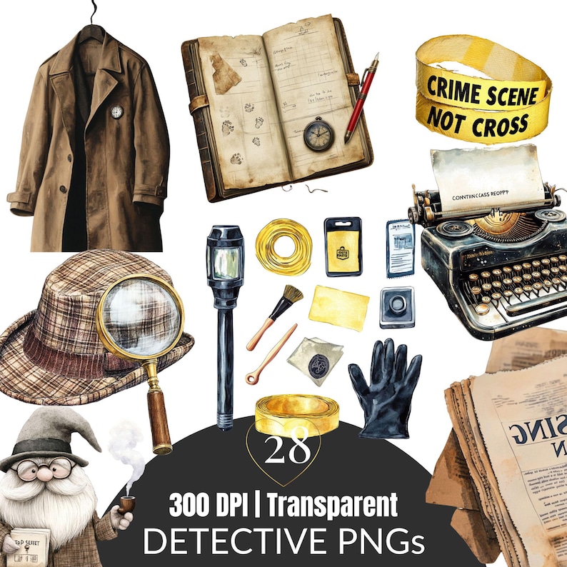 Watercolor Detective Clipart, Private Investigator PNG, Mystery Crime ...