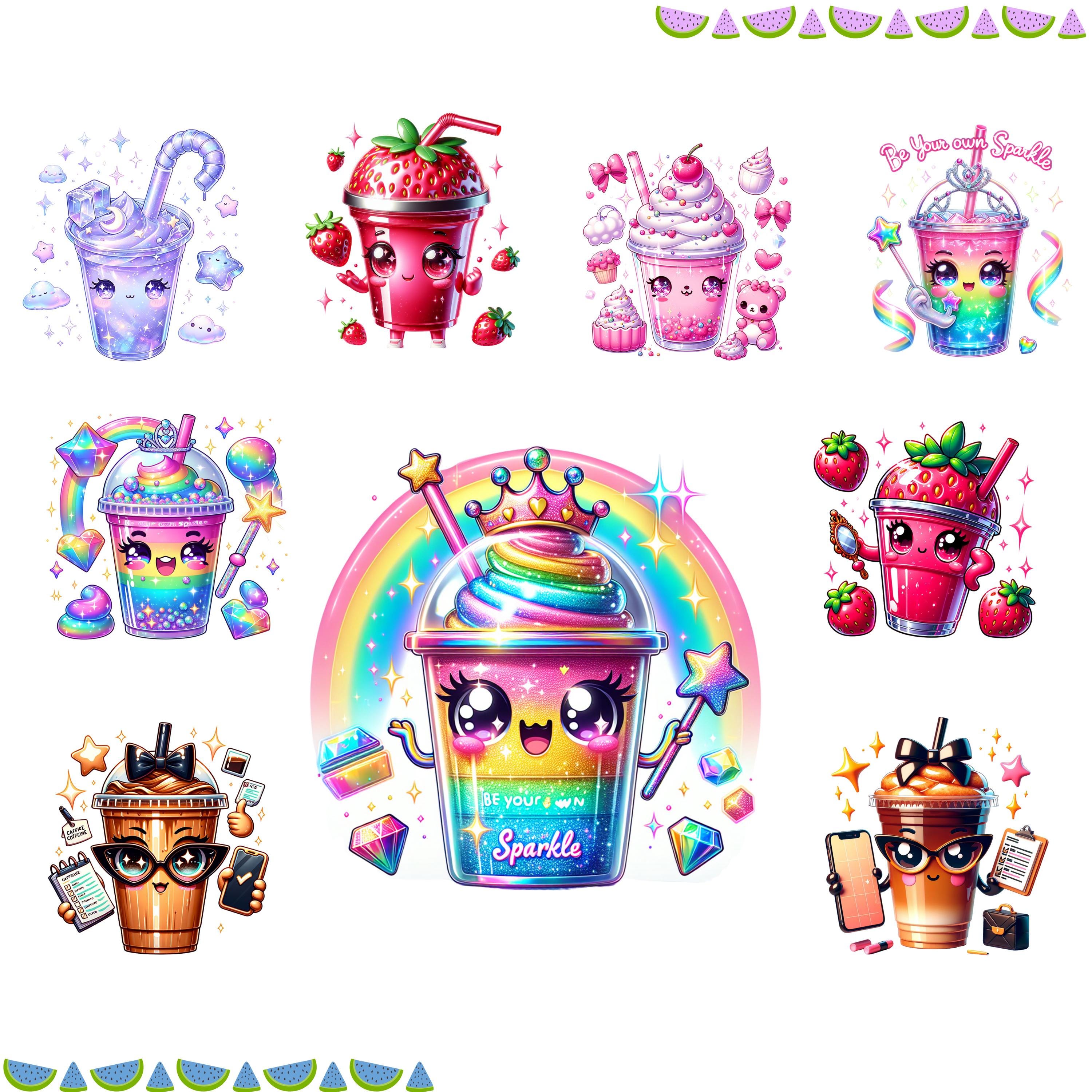 Kawaii Drink Cup Clipart Bundle – Cute Cartoon Style, Positive Quotes ...