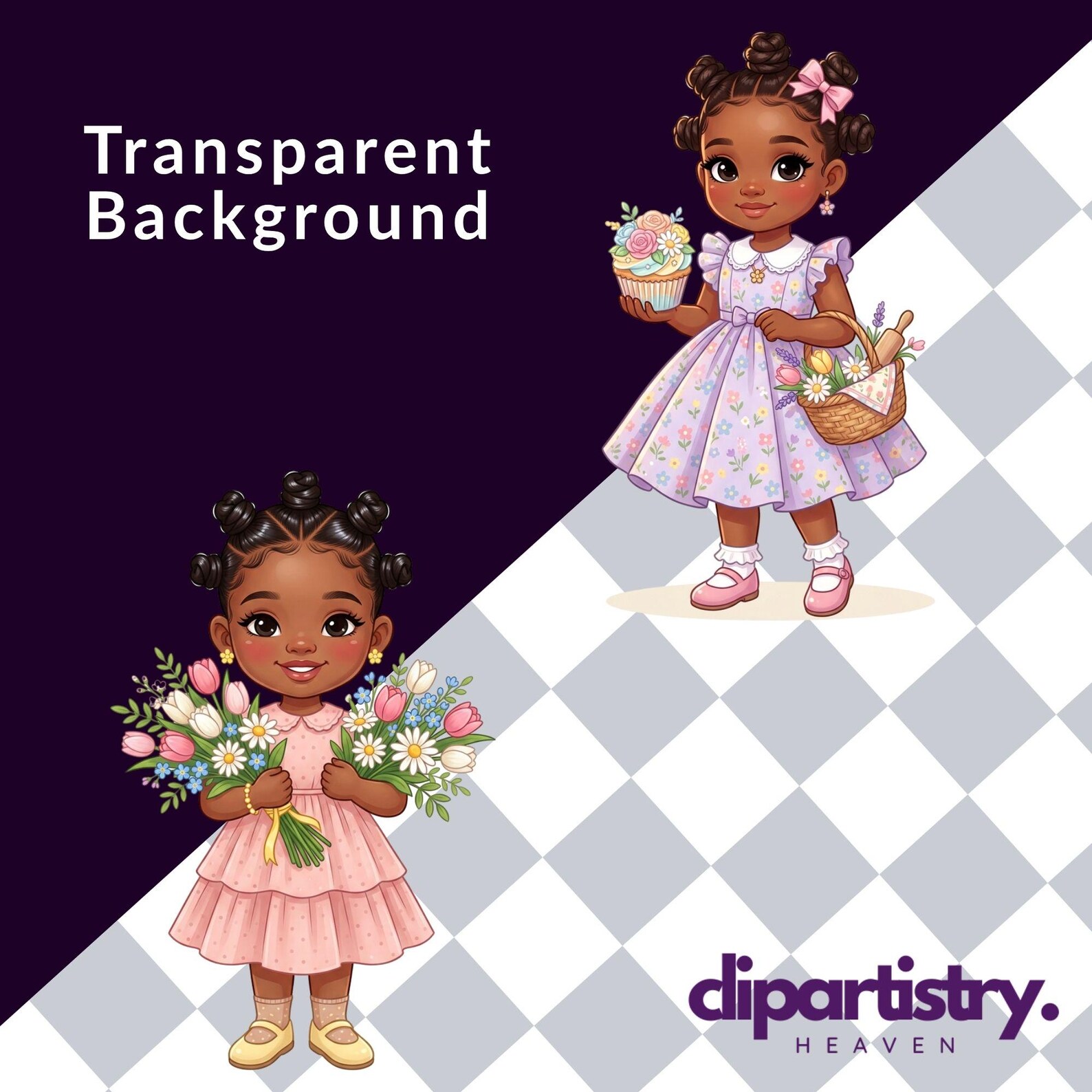 Spring Black Girl Bantu Knots Clipart Bundle Cute Melanin Girl Spring ...