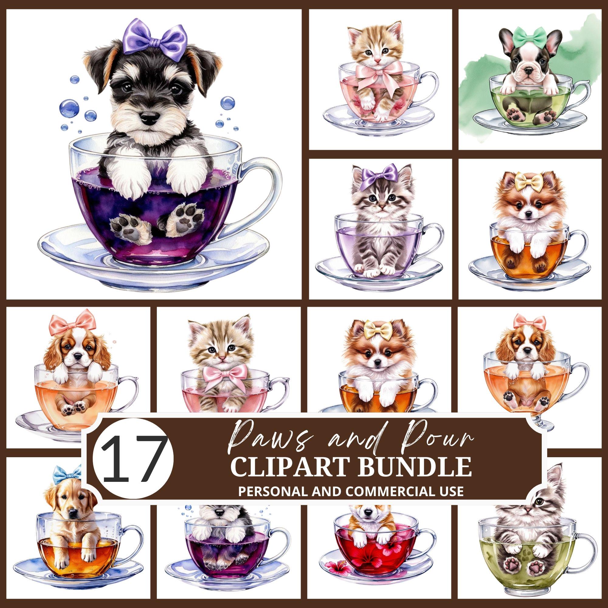 Paws and Pour Clipart, Dog PNG in Tea Dog Illustration, Cute Puppy Tea ...