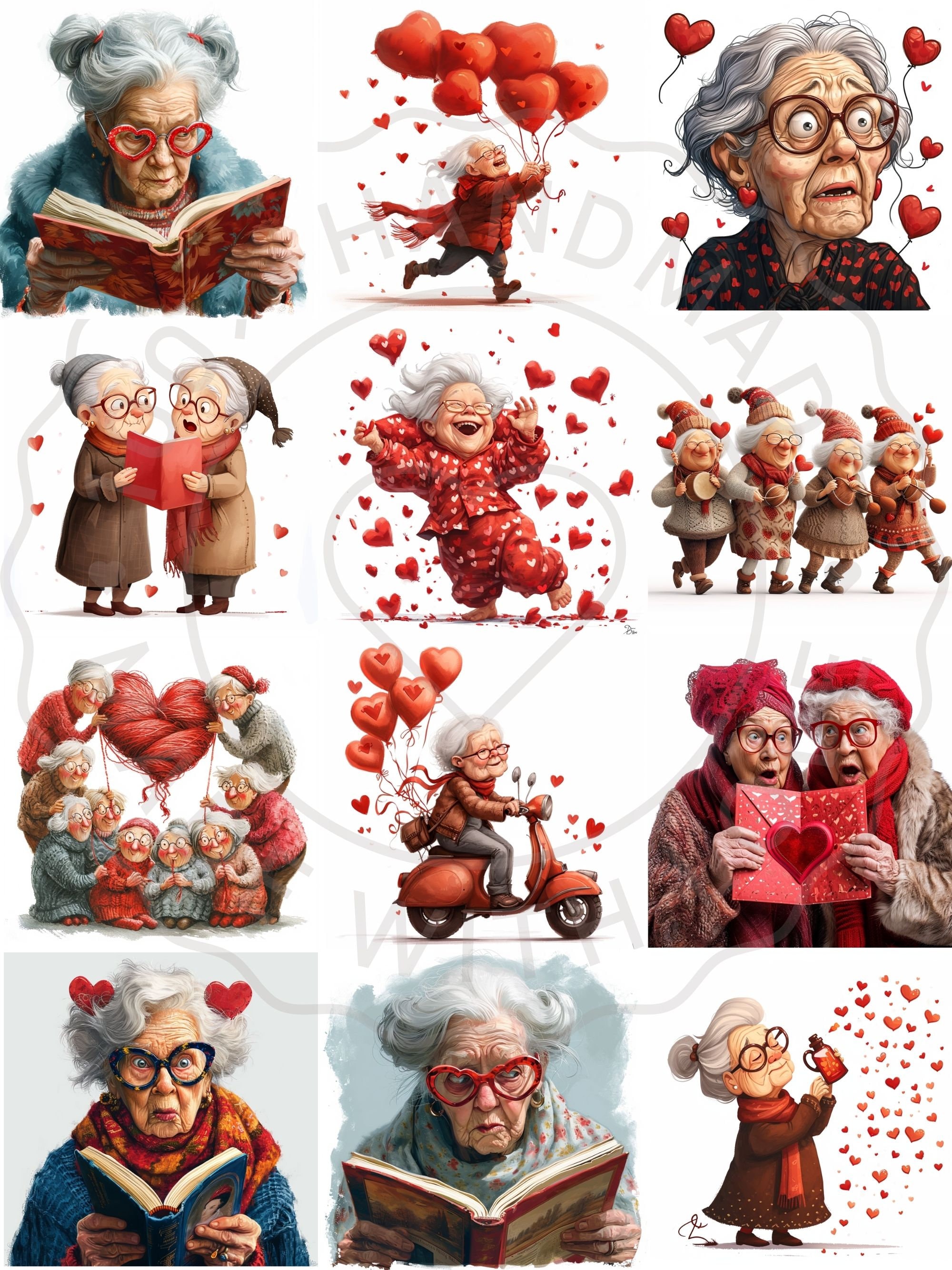 Funny Old Ladies Clipart for Valentine's Day: Whimsical Granny PNG ...